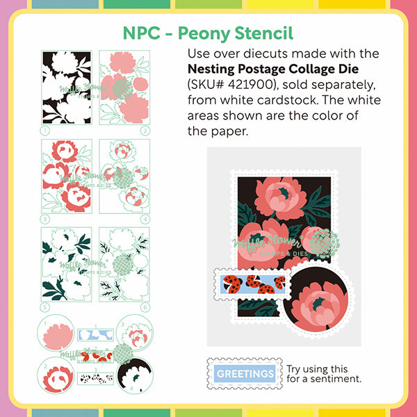 Nesting Postage Collage Peony Stencil – WaffleFlower.com