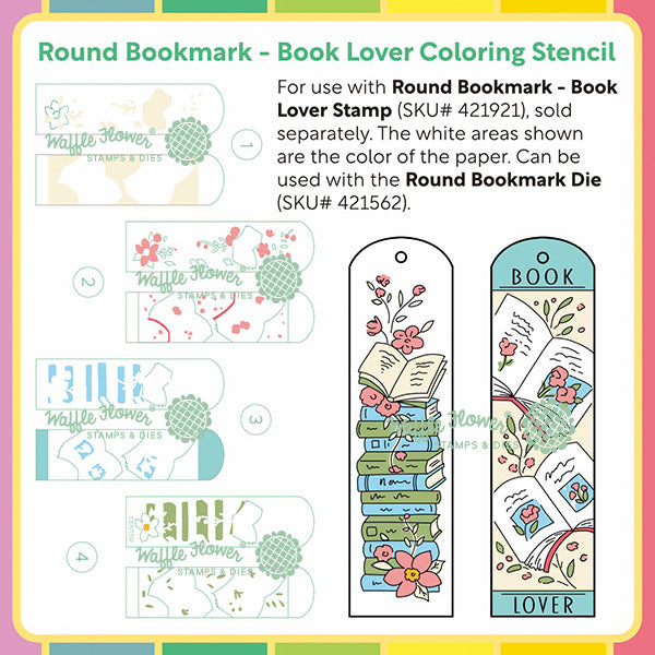 Round Bookmark - Book Lover Coloring Stencil – WaffleFlower.com