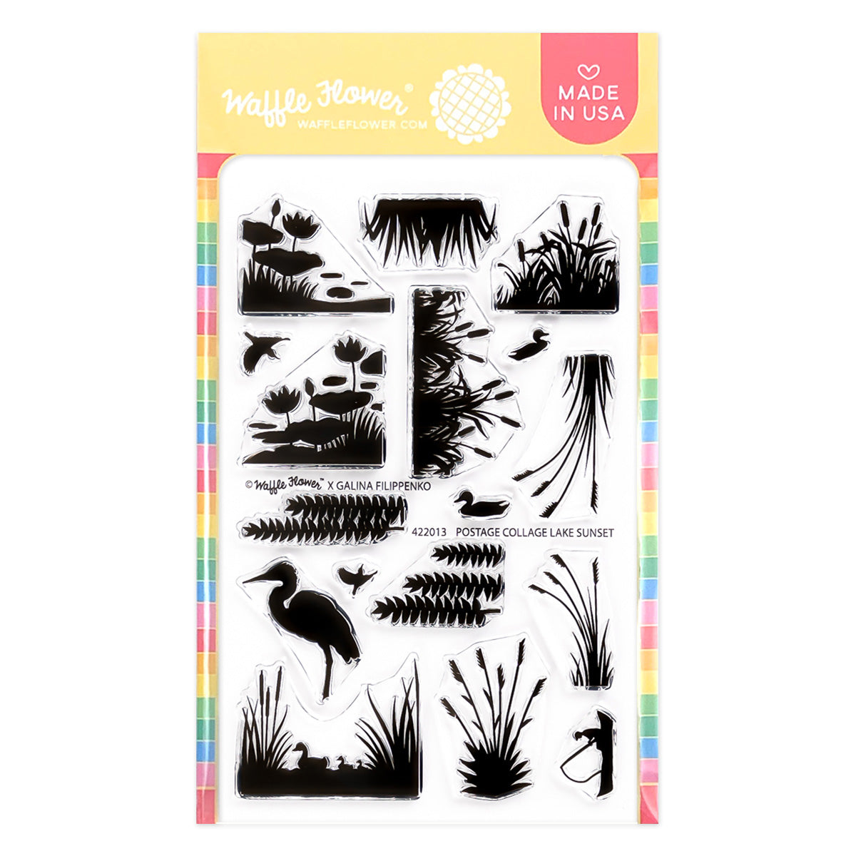 Postage Collage Lake Sunset Stamp Set – WaffleFlower.com