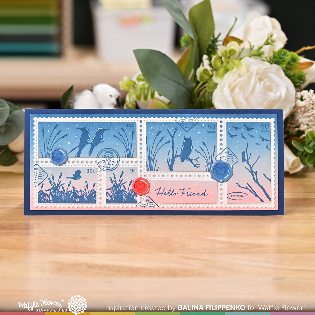 Postage Collage Lake Sunset Stamp Set – WaffleFlower.com
