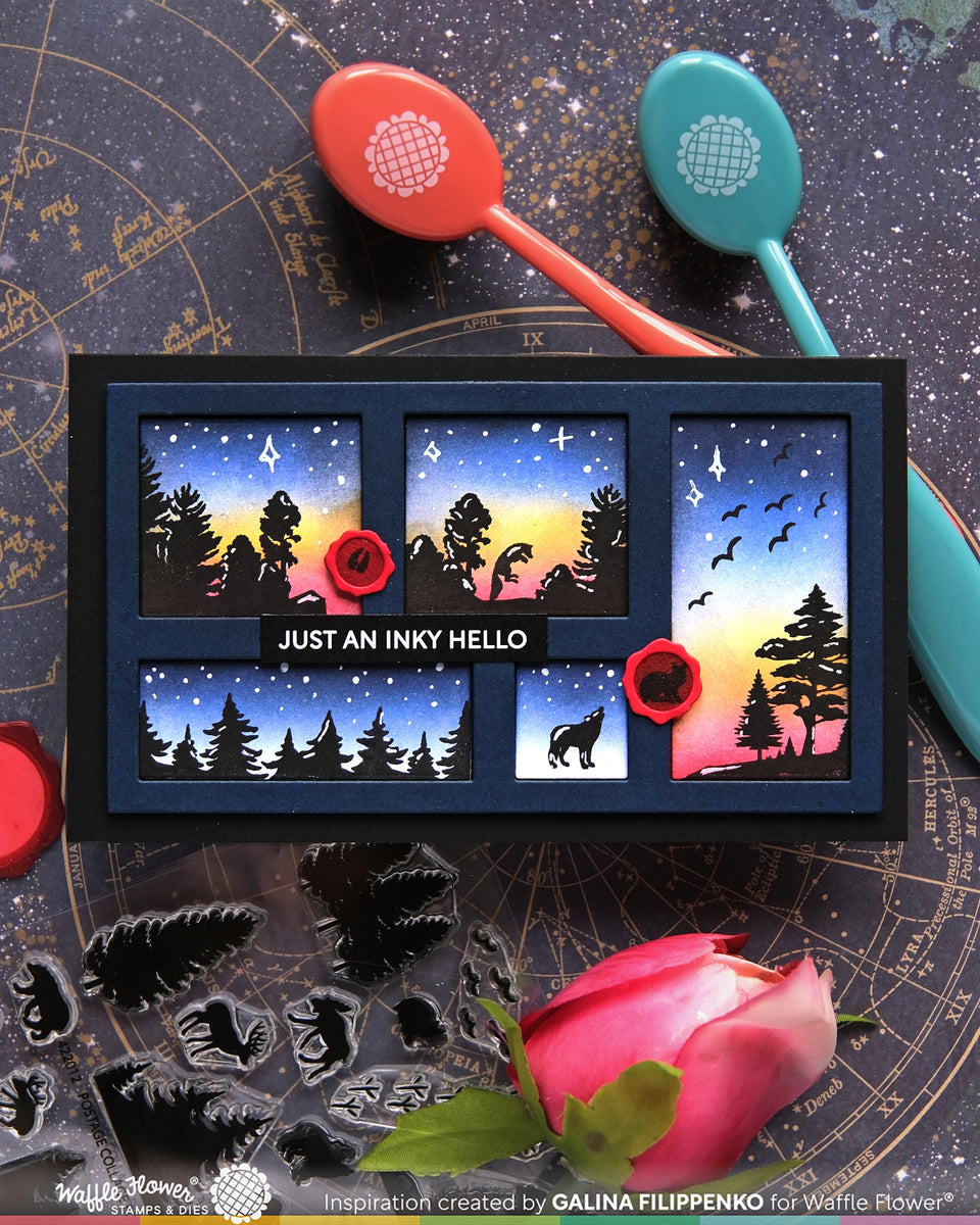 Postage Collage Forest Sunset Stamp Set – WaffleFlower.com