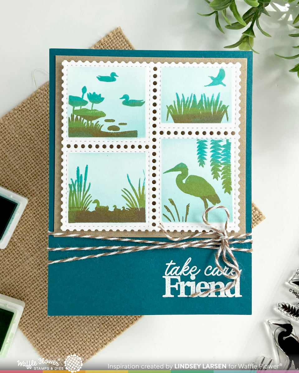 Postage Collage Lake Sunset Stamp Set – WaffleFlower.com