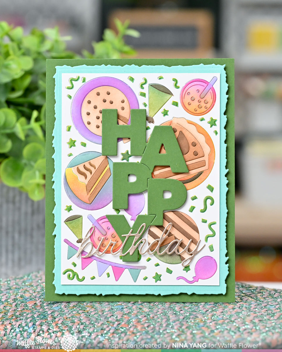 Overlapping Vertical Happy Word Die – WaffleFlower.com