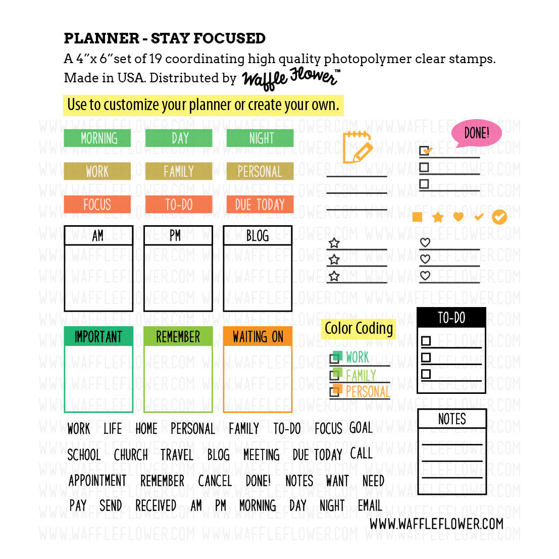 Planner: Stay Focused Stamp Set – WaffleFlower.com
